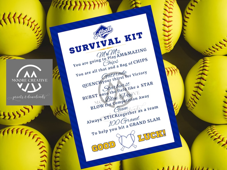 Softball Survival Kit Softball Gifts Printable Team Kids School Sports ...
