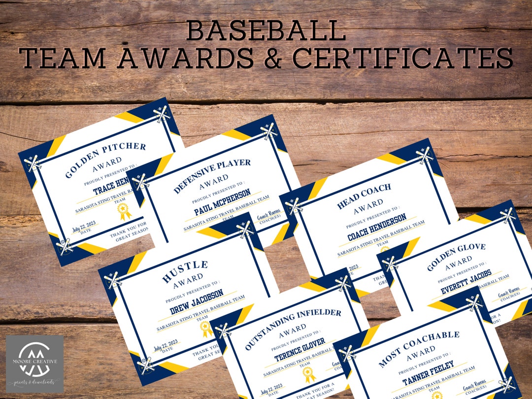 Editable Baseball Award Certificates, Baseball Team Awards, Baseball ...