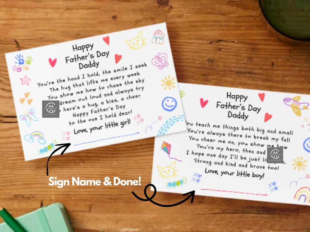 Fathers Day Poem Card From Kids Printable, Instant Download, Cards to ...