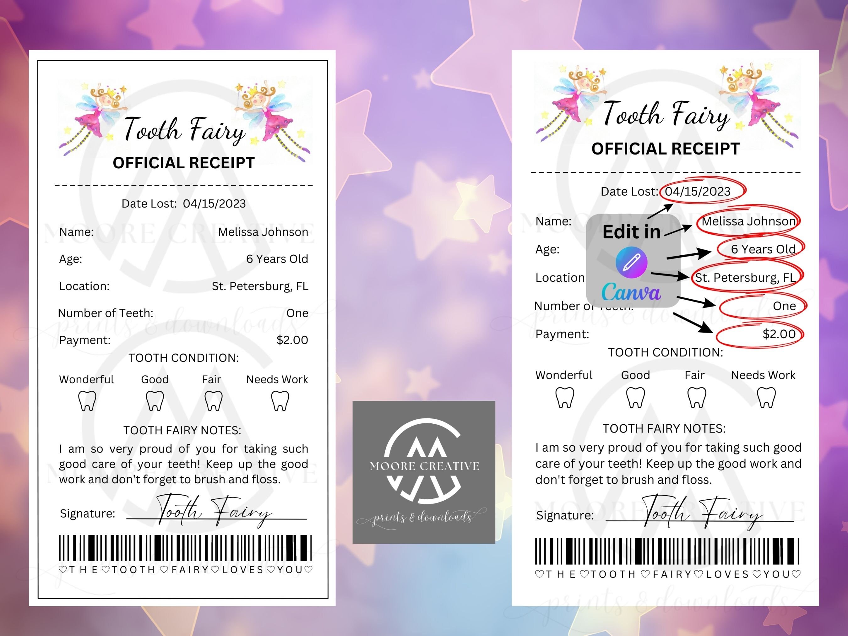 Tooth Fairy Receipt, Printable Certificate, First Tooth Lost, Realistic ...