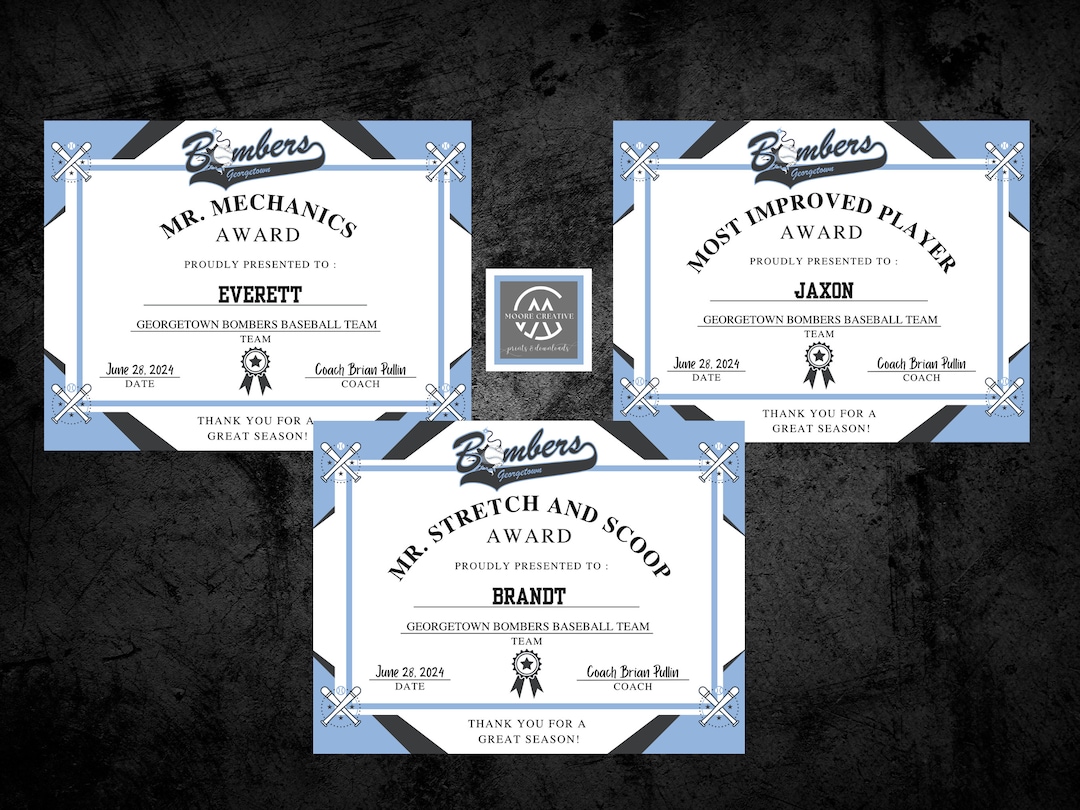 Custom Baseball Team Awards, Custom Baseball Award Certificates ...