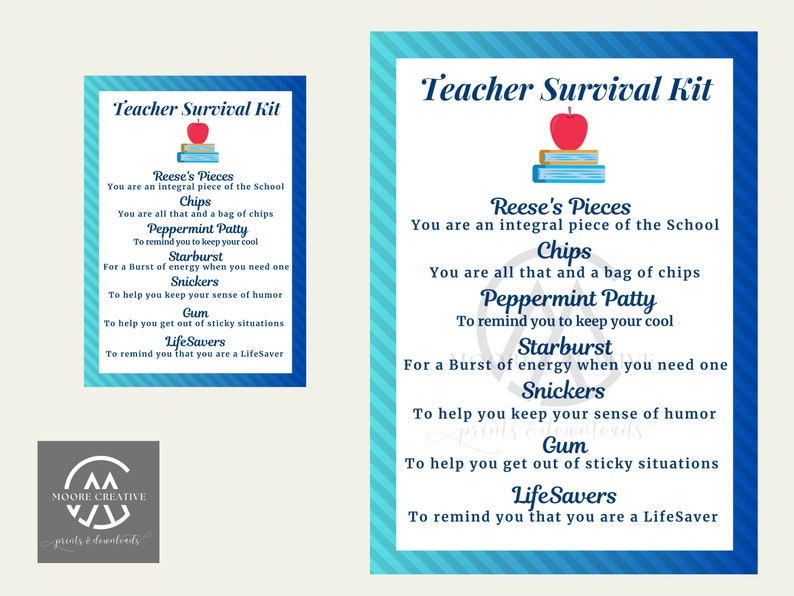 Teacher Survival Kit Printable | Back to School Gift Tags | Teacher ...