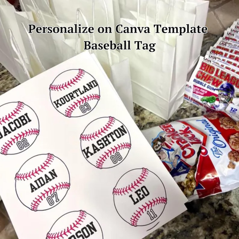 INSTANT DOWNLOAD Baseball 3" Personalized Favor Tags - Edit in Canva ...