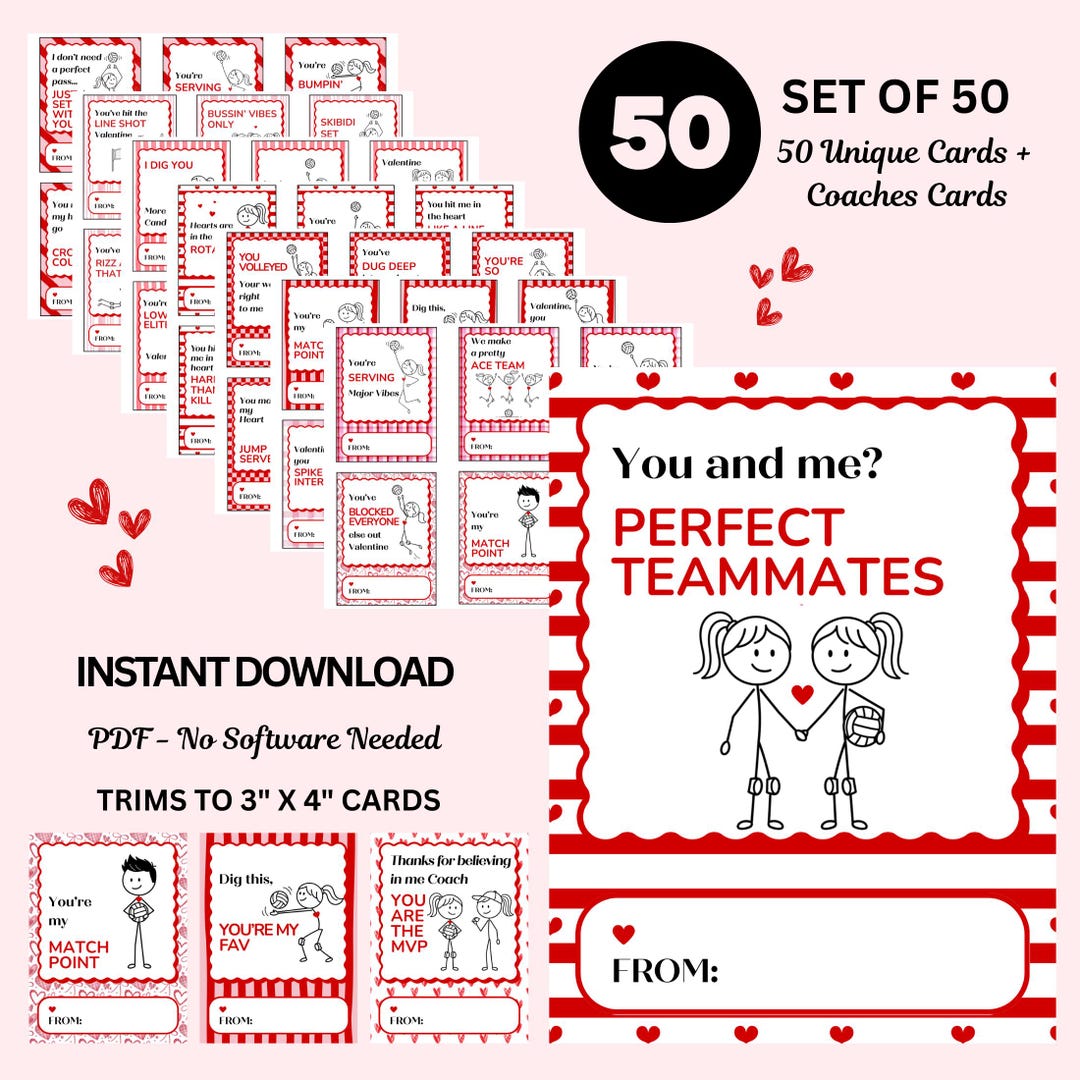 Volleyball Valentine Card for Kids Classroom Sport Valentines Printable ...