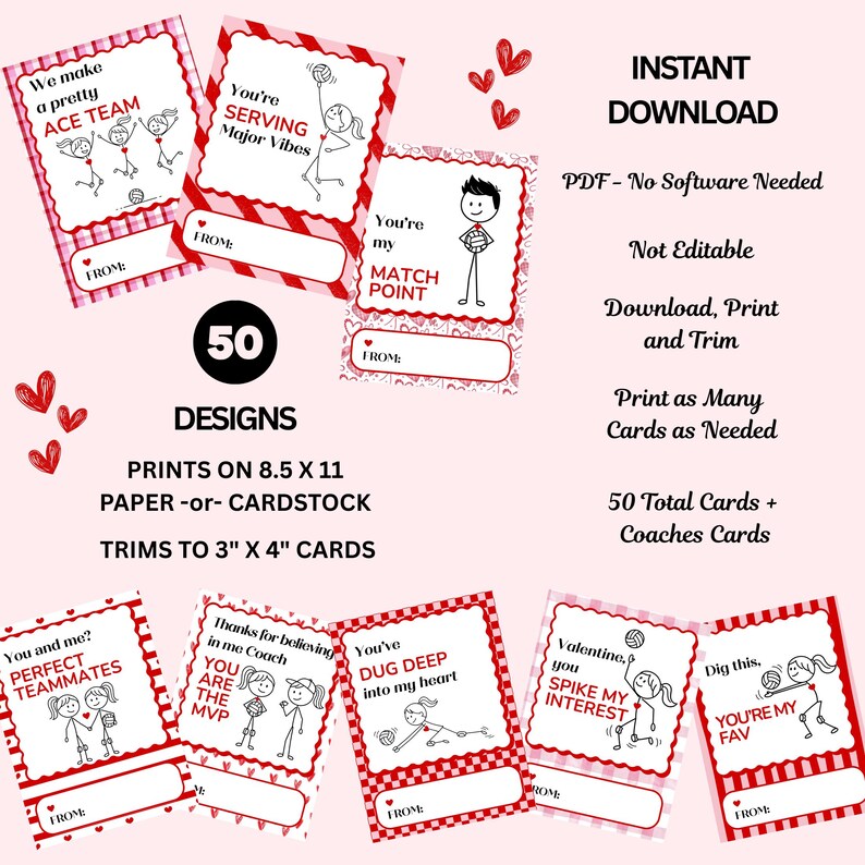 Volleyball Valentine Gift Tags Printable Kids Sports Team Valentines ...