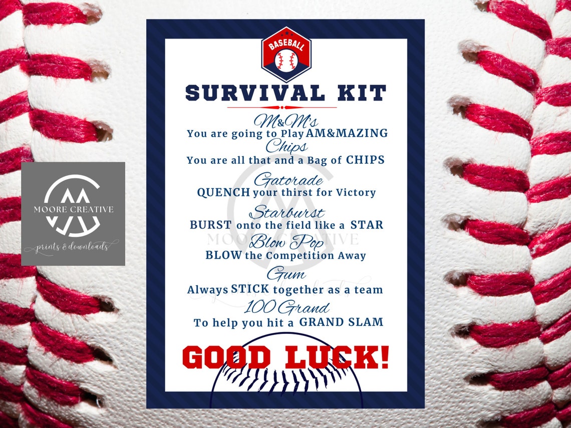 Baseball Survival Kit Baseball Gifts Printable Team Kids School Sports ...