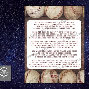 Baseball Senior Graduating Gift, Baseball Senior Night, Baseball Poem ...