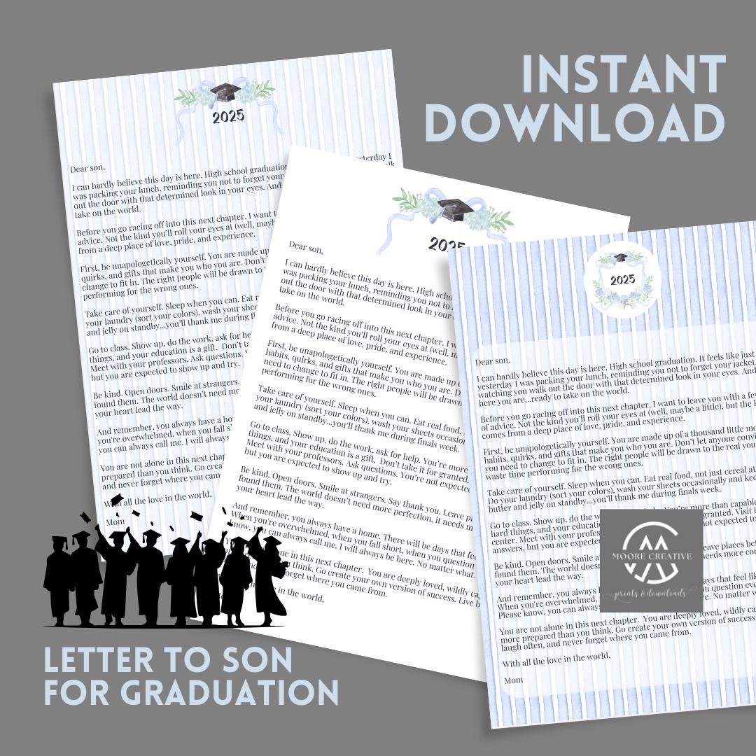 2025 Graduation Party Letter From Mom to Son, Class of 2025 Grad Party ...