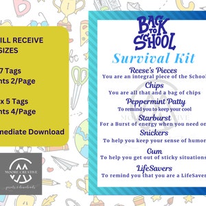 Back to School Survival Kit, Gift Tags, First Day of School, Back 2 ...