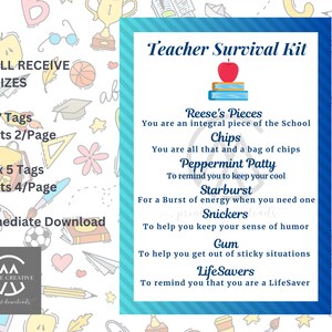Teacher Survival Kit | Printable | Back to School Gift Tags | Teacher ...