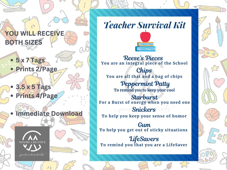 Teacher Survival Kit Printable Back to School Gift Tags - Etsy