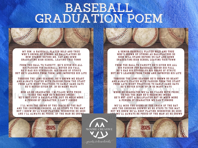 Baseball Senior Graduating Gift, Baseball Senior Night, Baseball Poem ...
