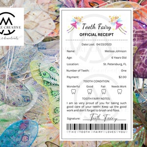 Tooth Fairy Receipt, Printable Certificate, First Tooth Lost, Realistic ...