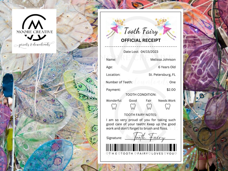 Tooth Fairy Receipt Printable Certificate First Tooth Lost - Etsy