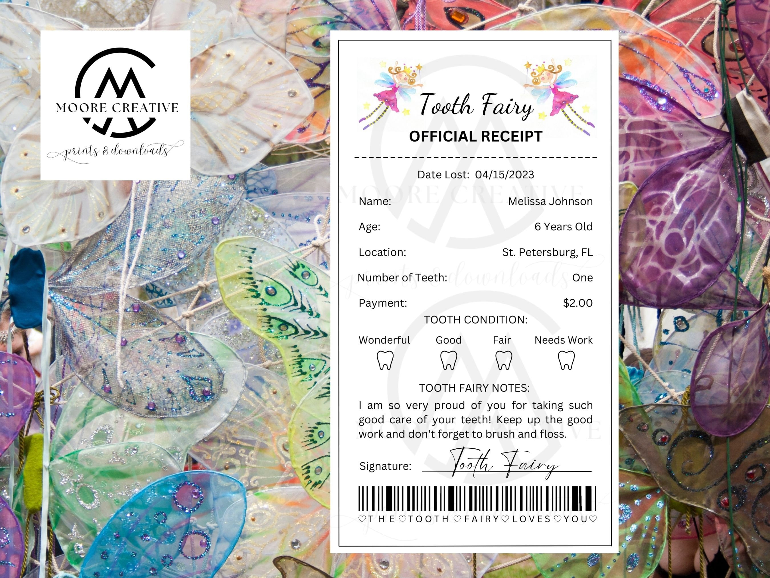 Tooth Fairy Receipt, Printable Certificate, First Tooth Lost, Realistic ...