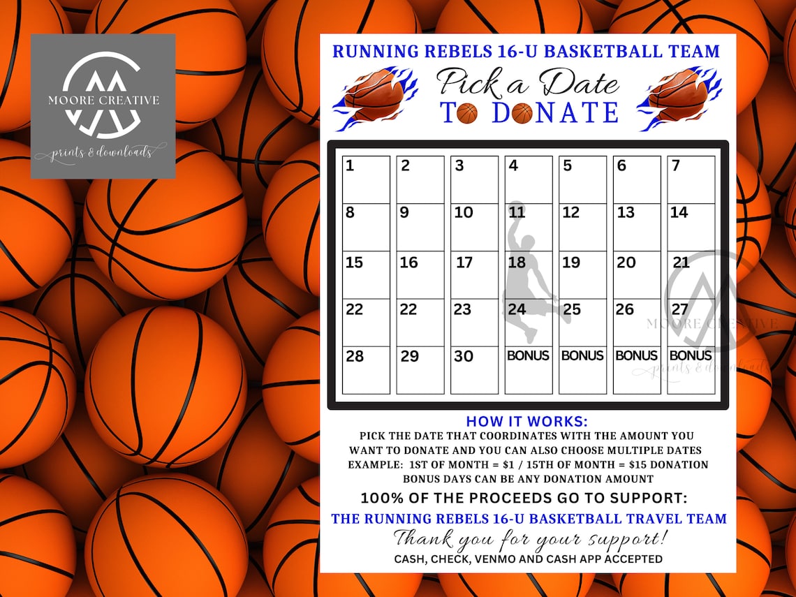 EDITABLE Basketball Pick a Date to Donate Printable, Basketball ...
