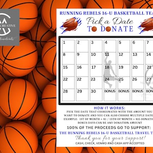 Basketball Calendar Fundraiser, Pick a Date to Donate Printable ...