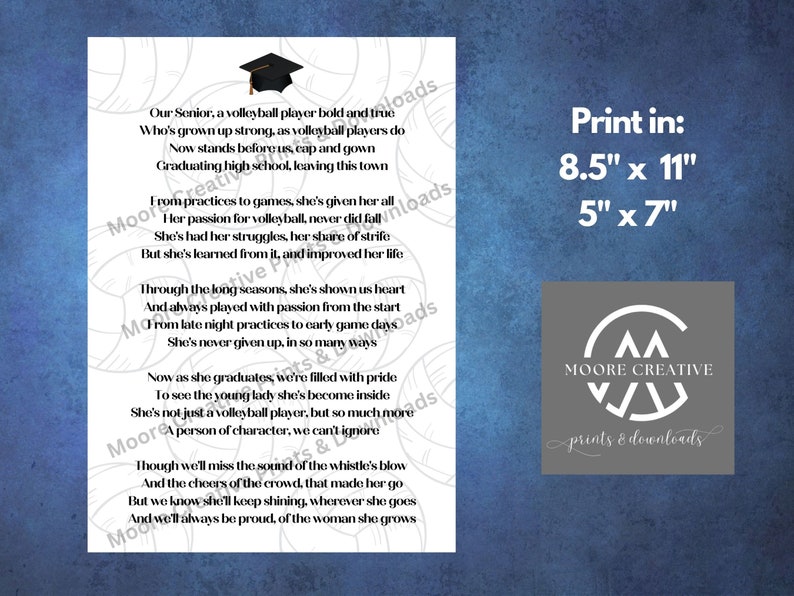 Volleyball Team Printable Instant Download Volleyball Poem Sign Senior ...