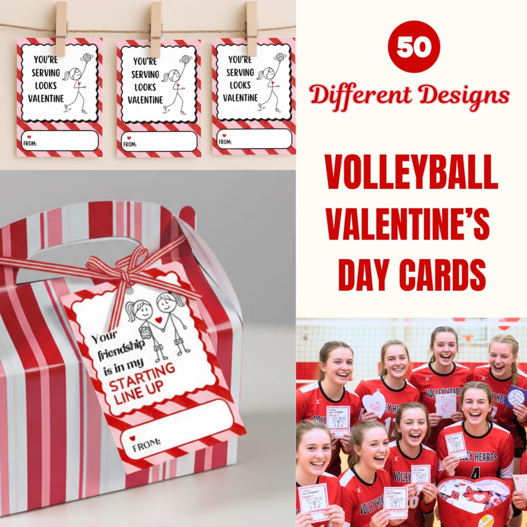 Volleyball Valentine Gift Tags Printable Kids Sports Team Valentines ...