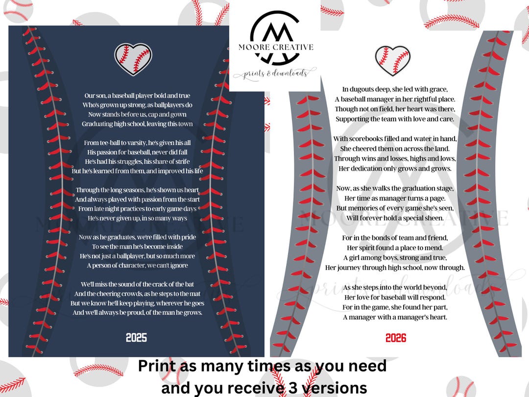 Sentimental Gifts for Graduation, Senior Night Baseball Poem, Digital ...