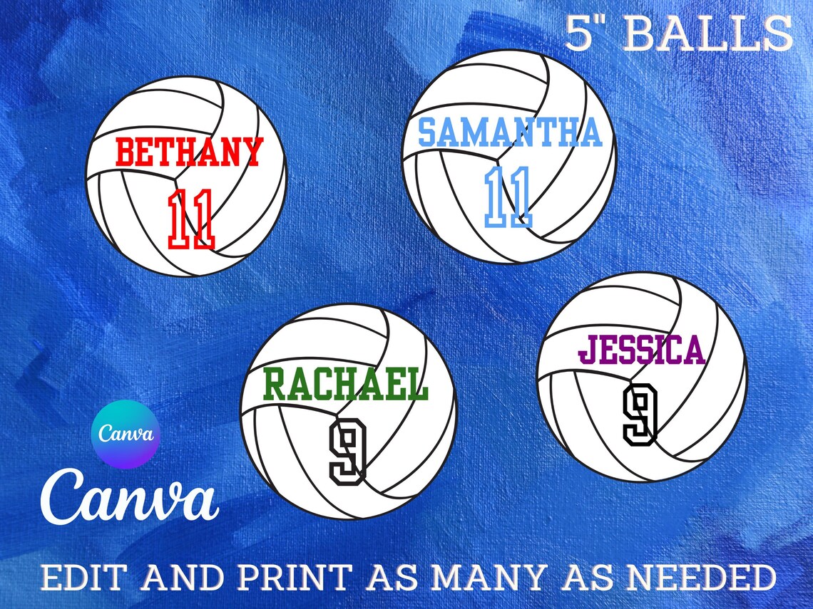 Volleyball Editable Names and Player Numbers 5, DIY Template Printable ...