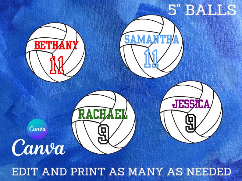 5" Volleyballs Editable Names and Player Numbers DIY Template Printable ...