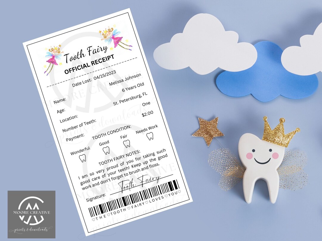 Tooth Fairy Receipt, Printable Certificate, First Lost Tooth, Realistic ...