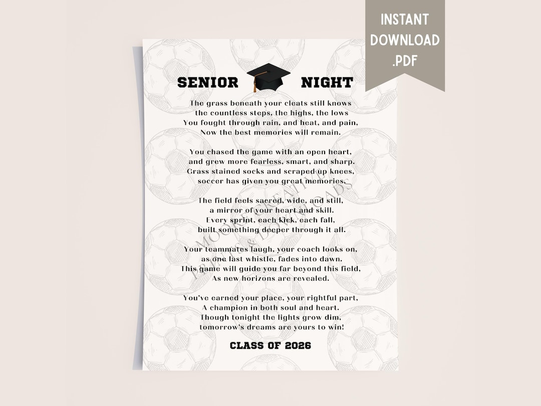 Senior Soccer Gift Senior Soccer Mom Gift to Son 2026 Soccer Poem ...