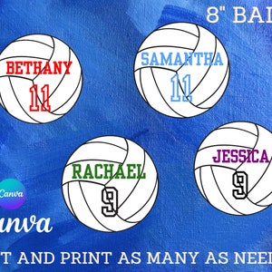 Volleyball PNG SVG 8" Volleyballs Editable Names and Player Numbers ...