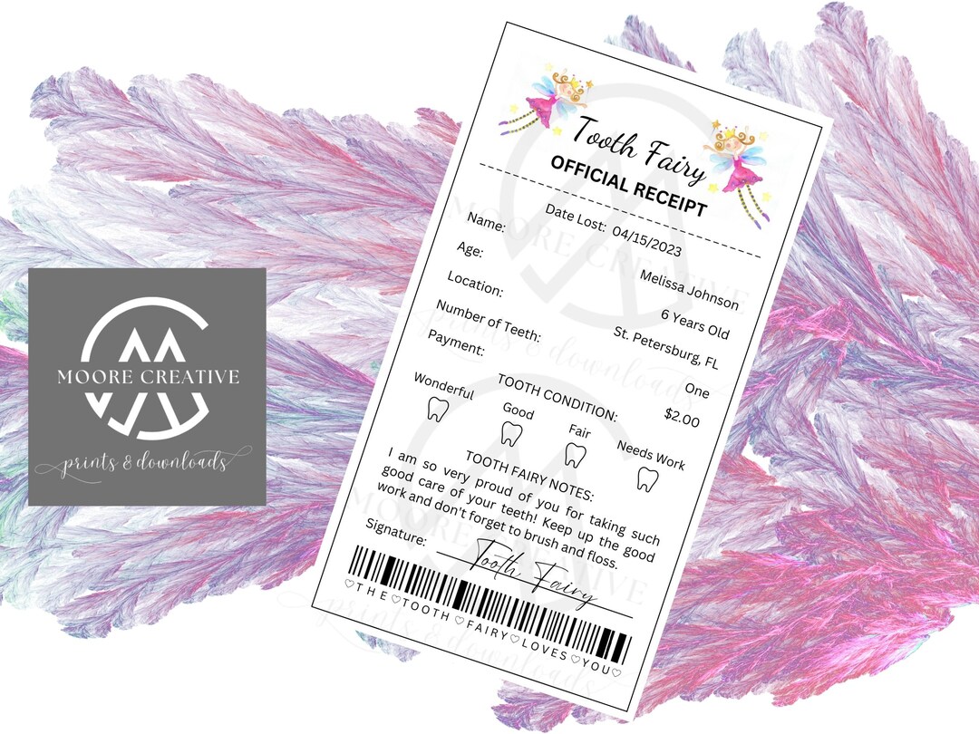 Editable Tooth Fairy, Receipt, Printable Certificate, First Tooth Lost ...