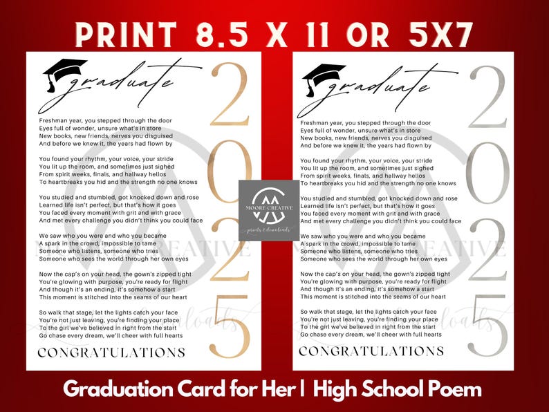 Poetry Graduation Gift, Sentimental High School Graduate Poem Keepsake ...