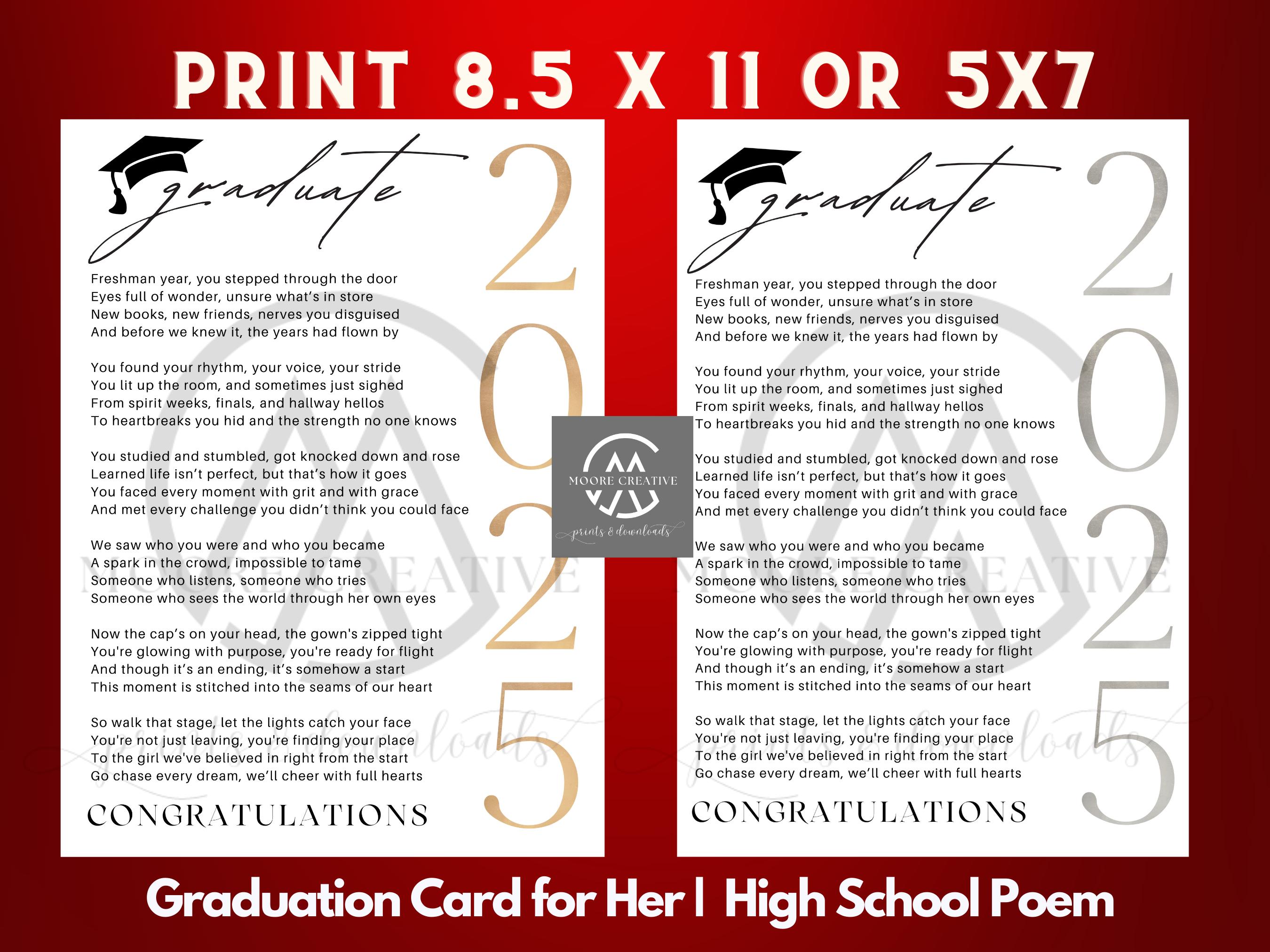 Sentimental Gifts for Graduation, Printable Poem for High School, Class ...
