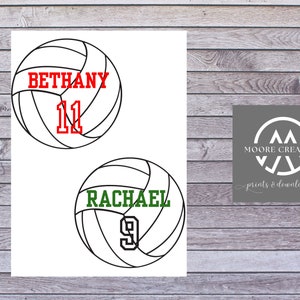 5" Volleyballs Editable Names and Player Numbers DIY Template Printable ...