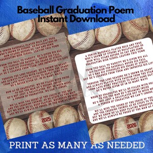 Baseball Senior Graduating Gift, Baseball Senior Night, Baseball Poem ...