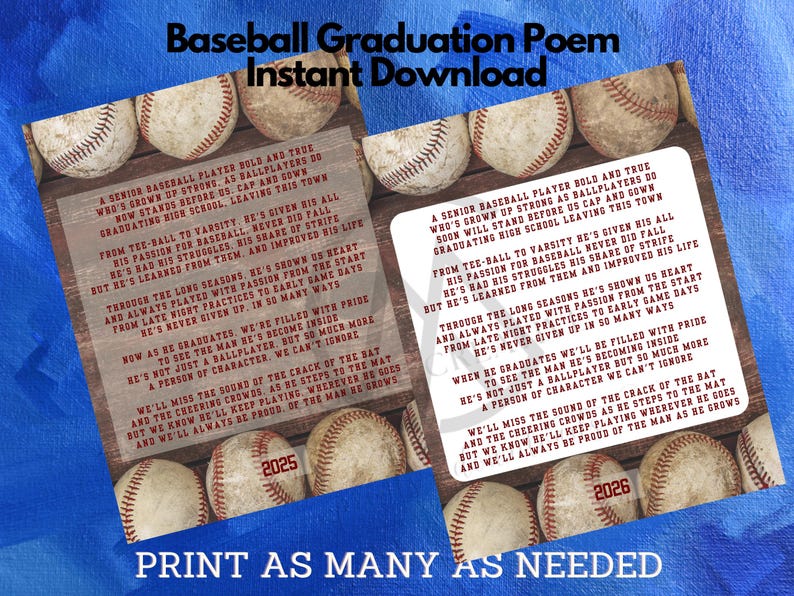 Baseball Senior Graduating Gift, Baseball Senior Night, Baseball Poem ...