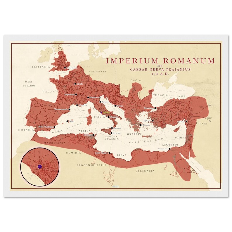 Roman Empire 115AD Wall Map Poster - Frames Available - A3/A2/A1 - Etsy