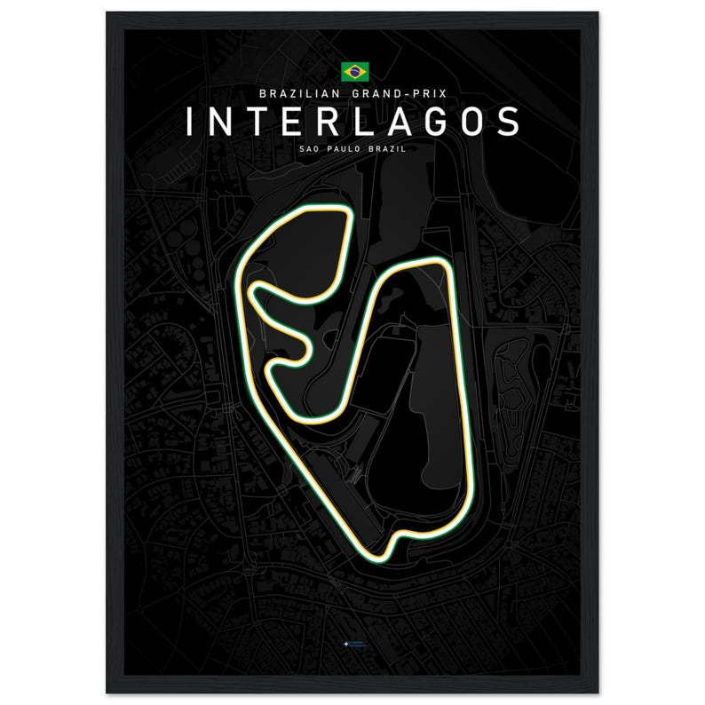 F1 Brazil Grand Prix Interlagos Track Map Poster - Frames Available ...