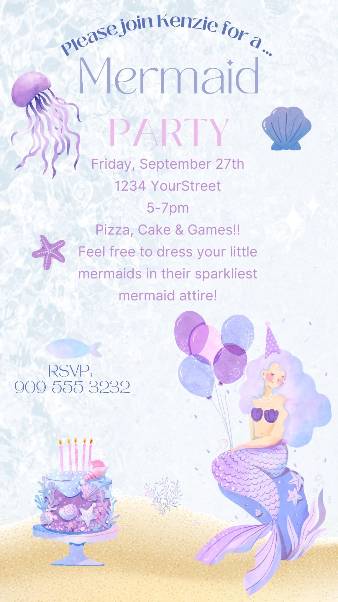 Editable Mermaid Invitation Girl Birthday Party Canva, Instant Download ...