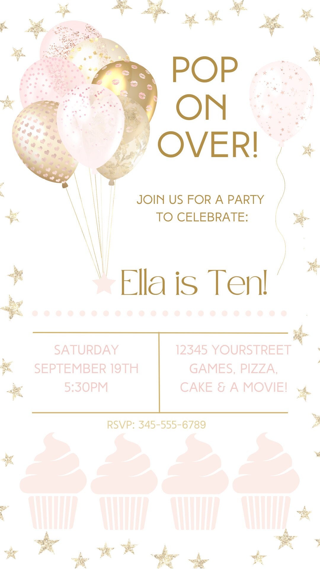 Editable Balloons Invitation Girl Birthday Party Canva, Instant ...