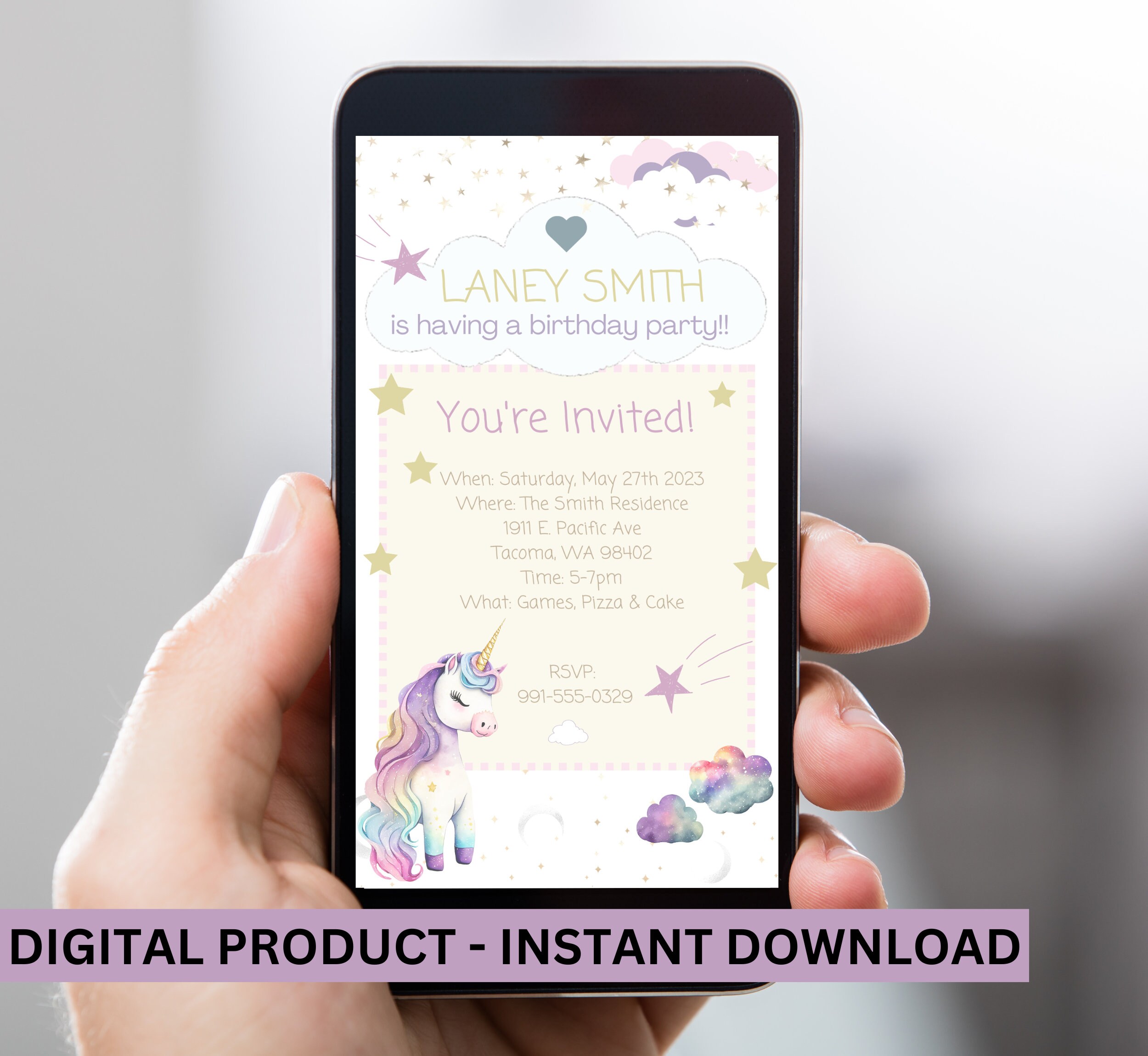 Editable Unicorn Invitation Unicorn Birthday Unicorn Party Canva ...