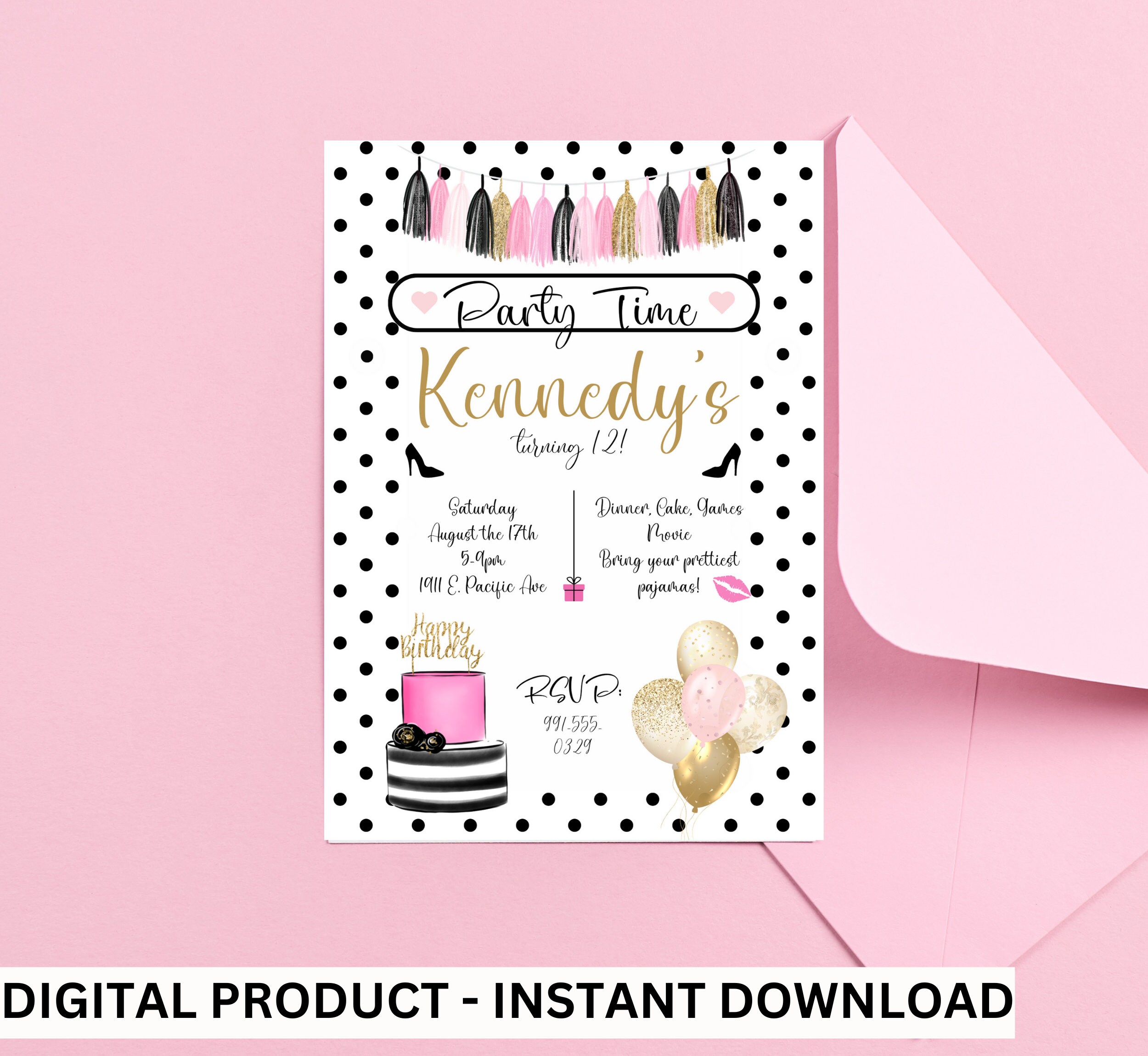 Editable Girl Invitation Glam Birthday Invitation Girl Glam Party Canva ...