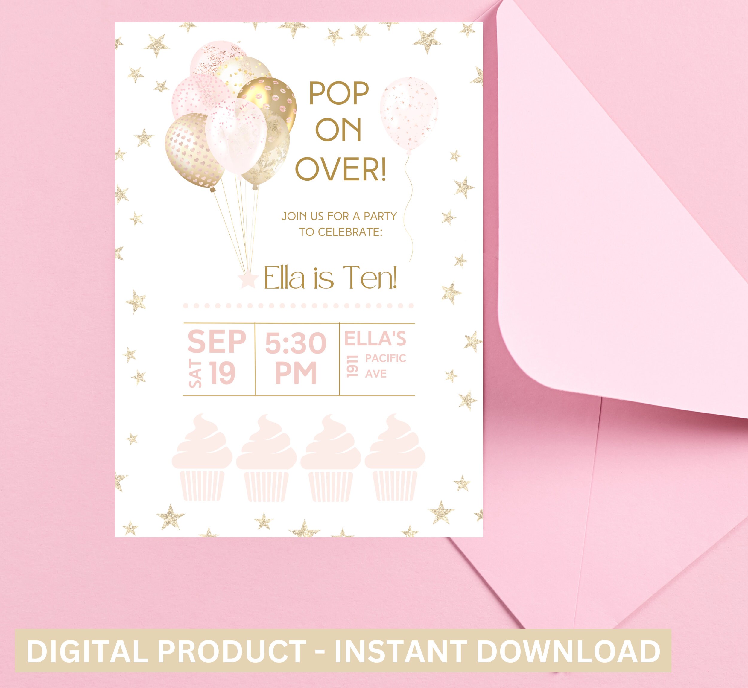 Editable Balloons Invitation Girl Birthday Party Canva, Instant ...