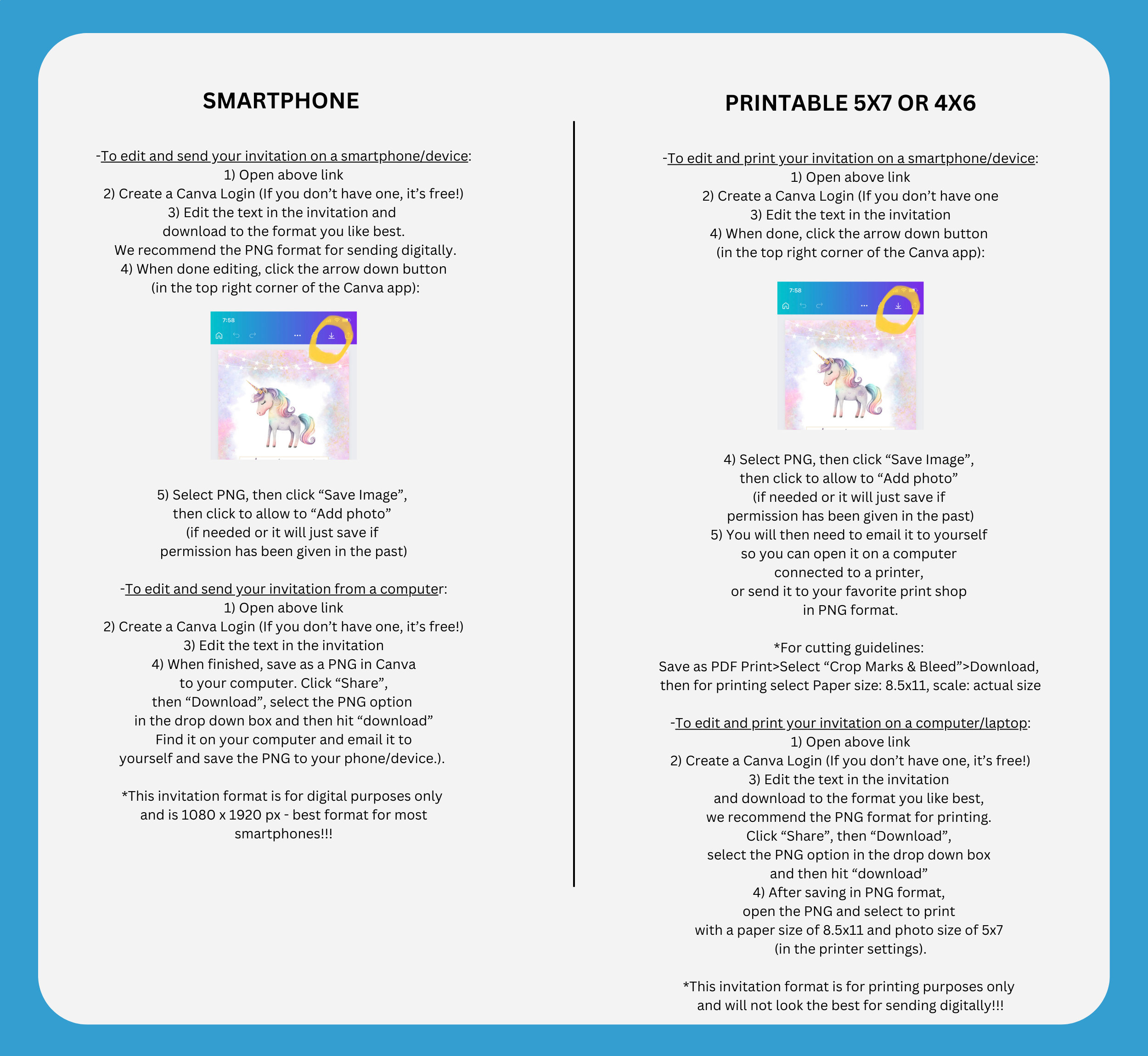 Editable Unicorn Invitation Unicorn Birthday Unicorn Party Canva ...