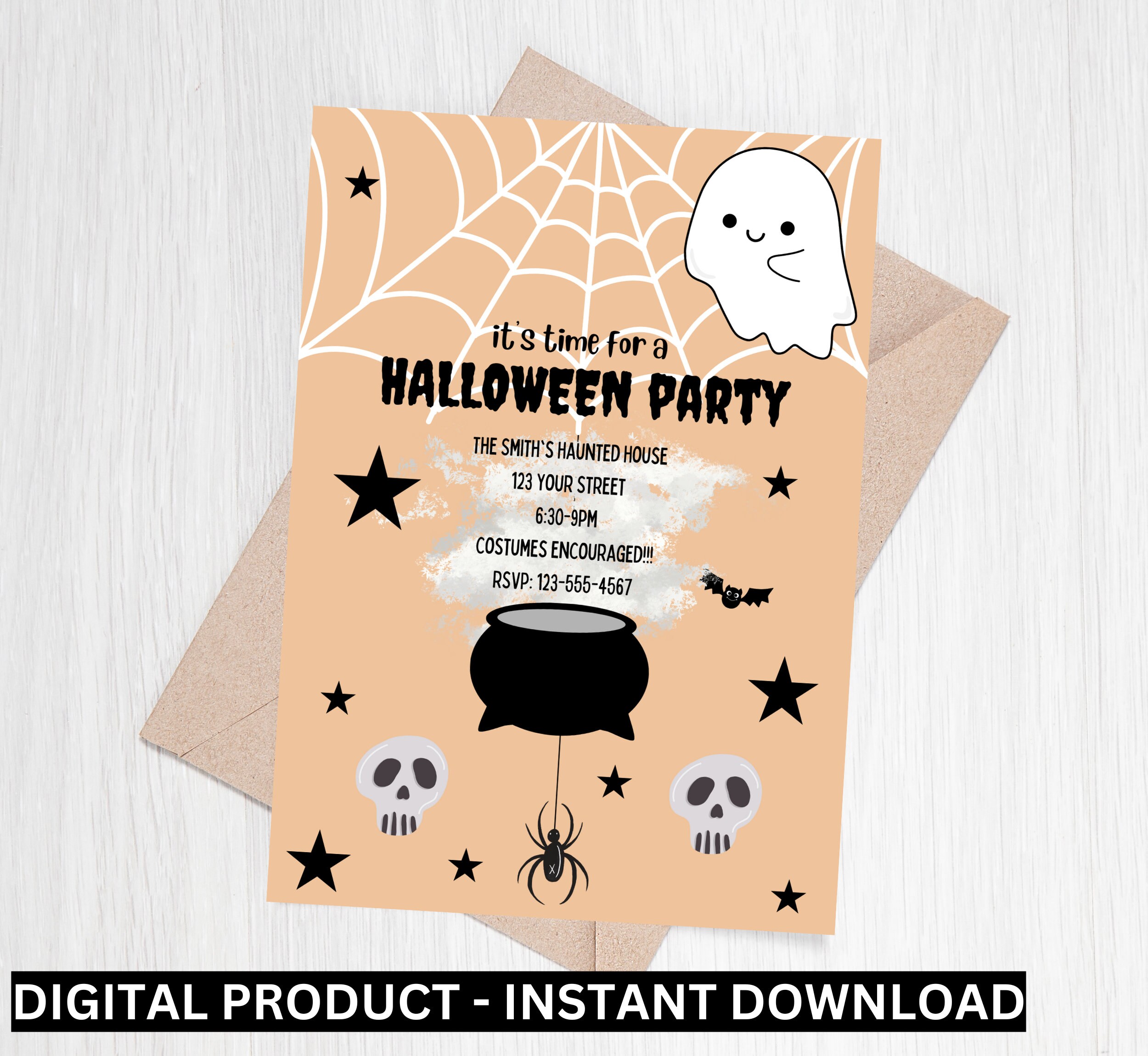 Editable Halloween Invitation Kid Halloween Party Canva, Instant ...