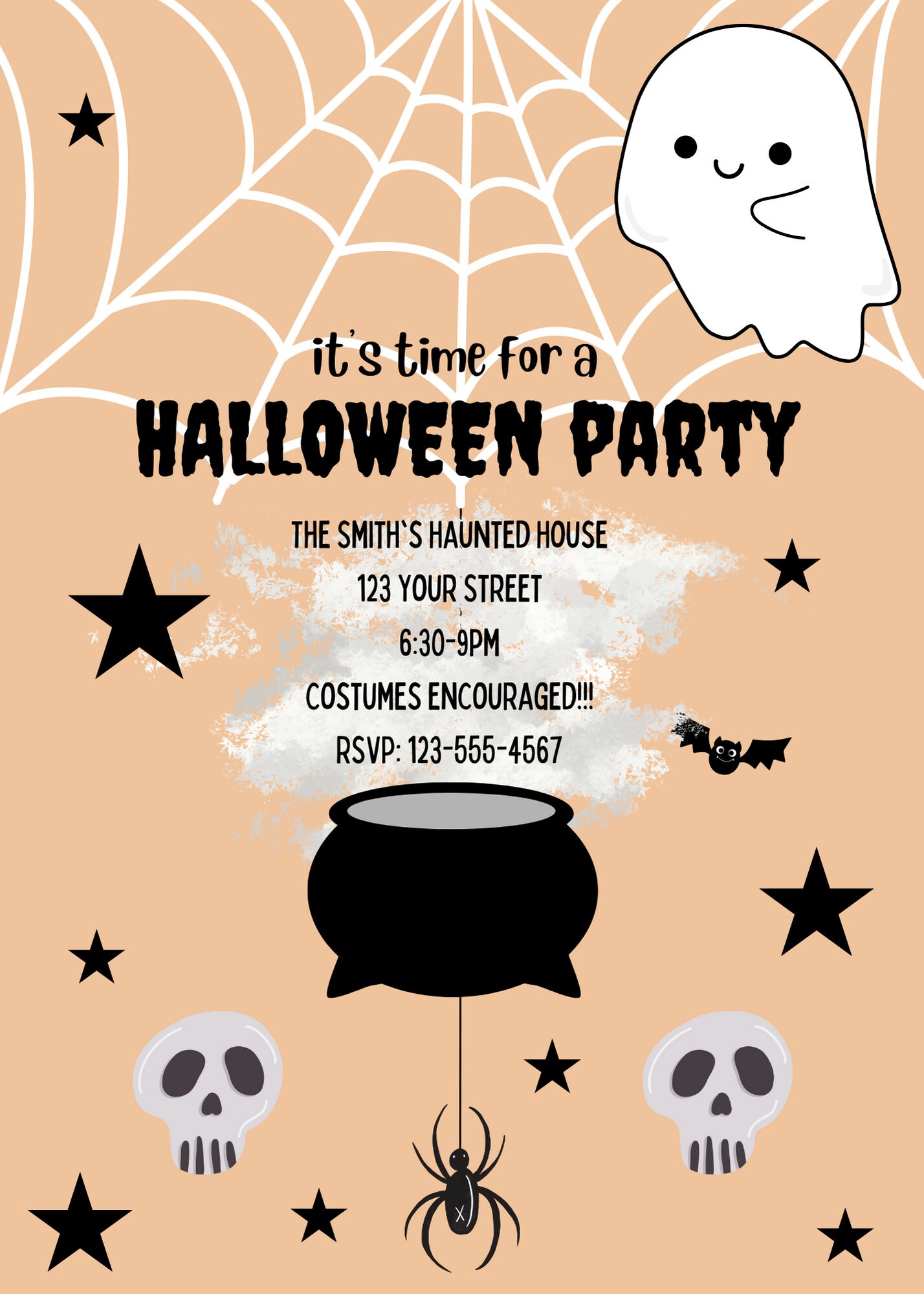 Editable Halloween Invitation Kid Halloween Party Canva, Instant ...