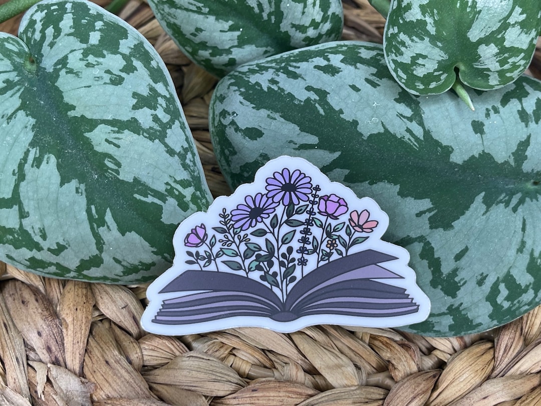 Open Floral Book Sticker - Etsy