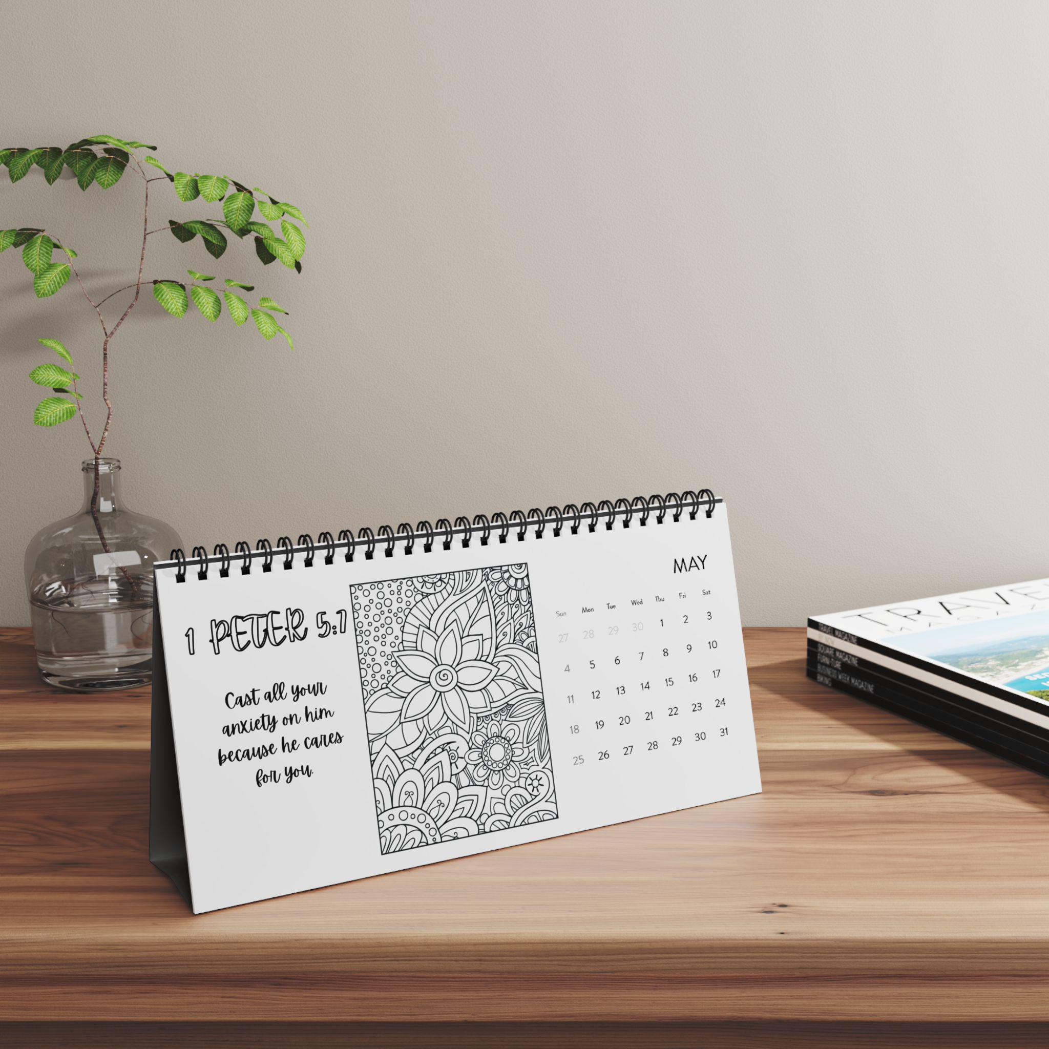 Christian Desktop Calendar 2025, Bible Verses Coloring Book, Religious ...