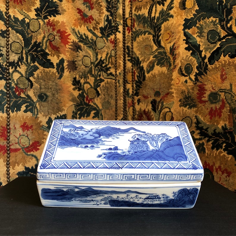 Chinese Blue and White 8x4 Porcelain Lidded Box - Etsy Australia