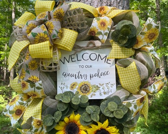 Sunflower Door Sign Wreath Front Door Décor 15 Inch Sunflowers Porch ...