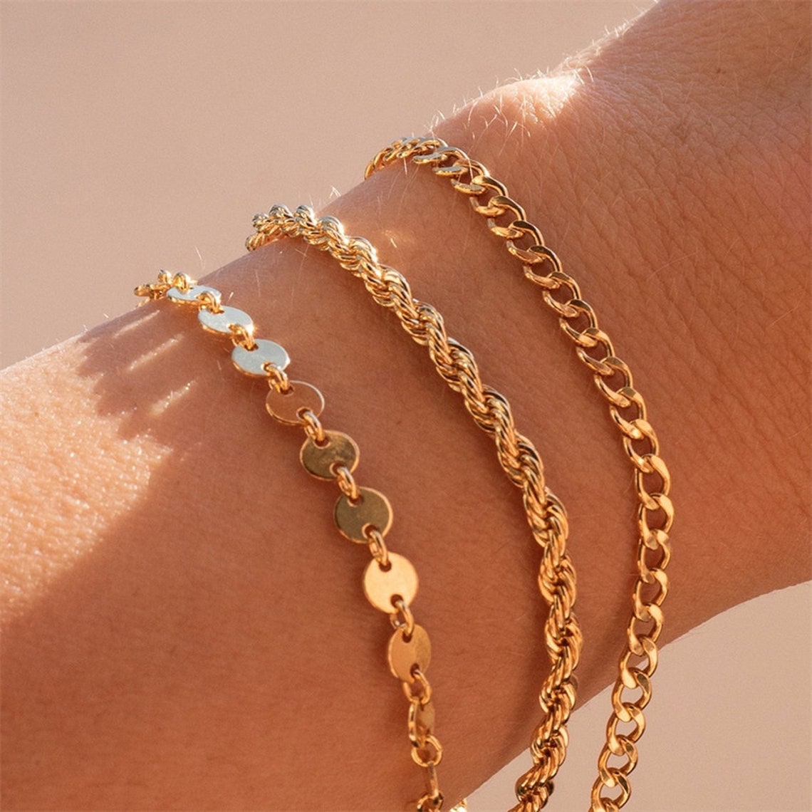 4mm Twisted Rope Chain Bracelet・14k Gold, Rose Gold, & Silver・16.5cm ...